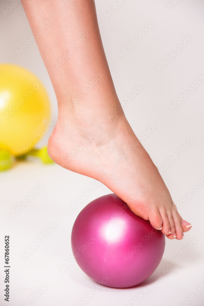 Closeup portrait of a foot rolling a physio ball foto de Stock | Adobe ...