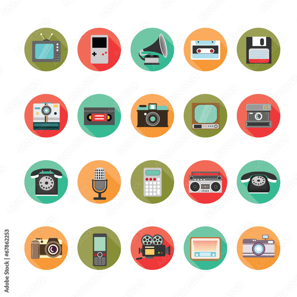 Fototapeta mapa świata dla dzieci Retro style media icons set ... Fototapeta mapa świata dla dzieci Retro style media icons set ...
