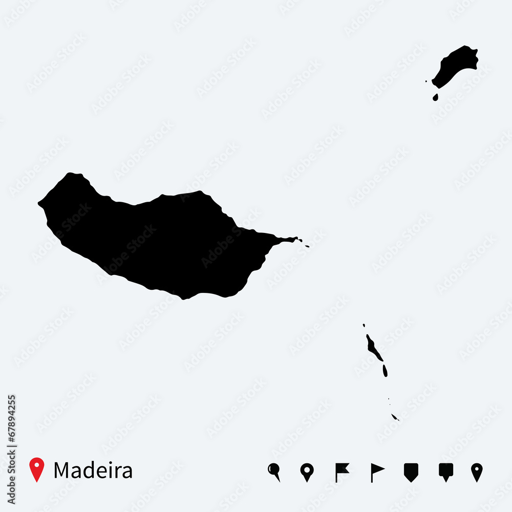 High detailed vector map of Madeira with navigation pins. Stock Vector ...