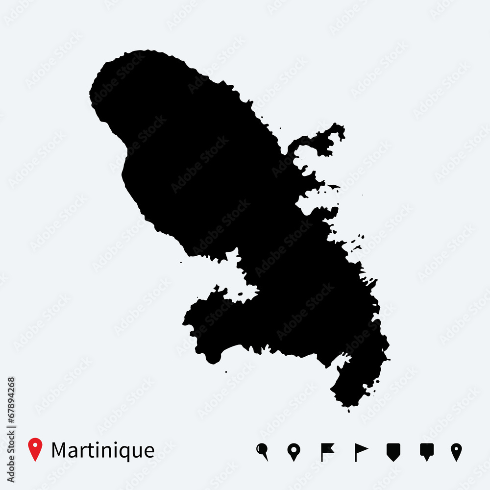 Poster High detailed vector map of Martinique with navigation pins ...
