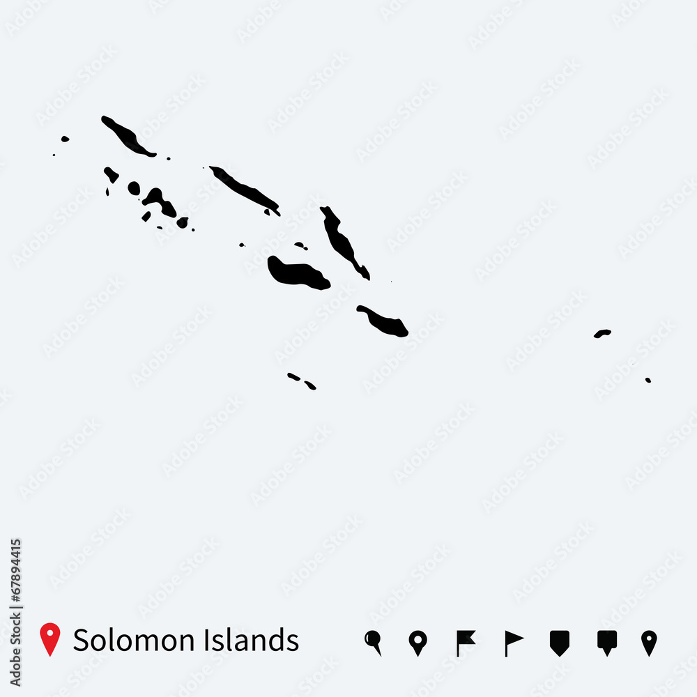 High detailed vector map of Solomon Islands with pins. Stock Vector ...