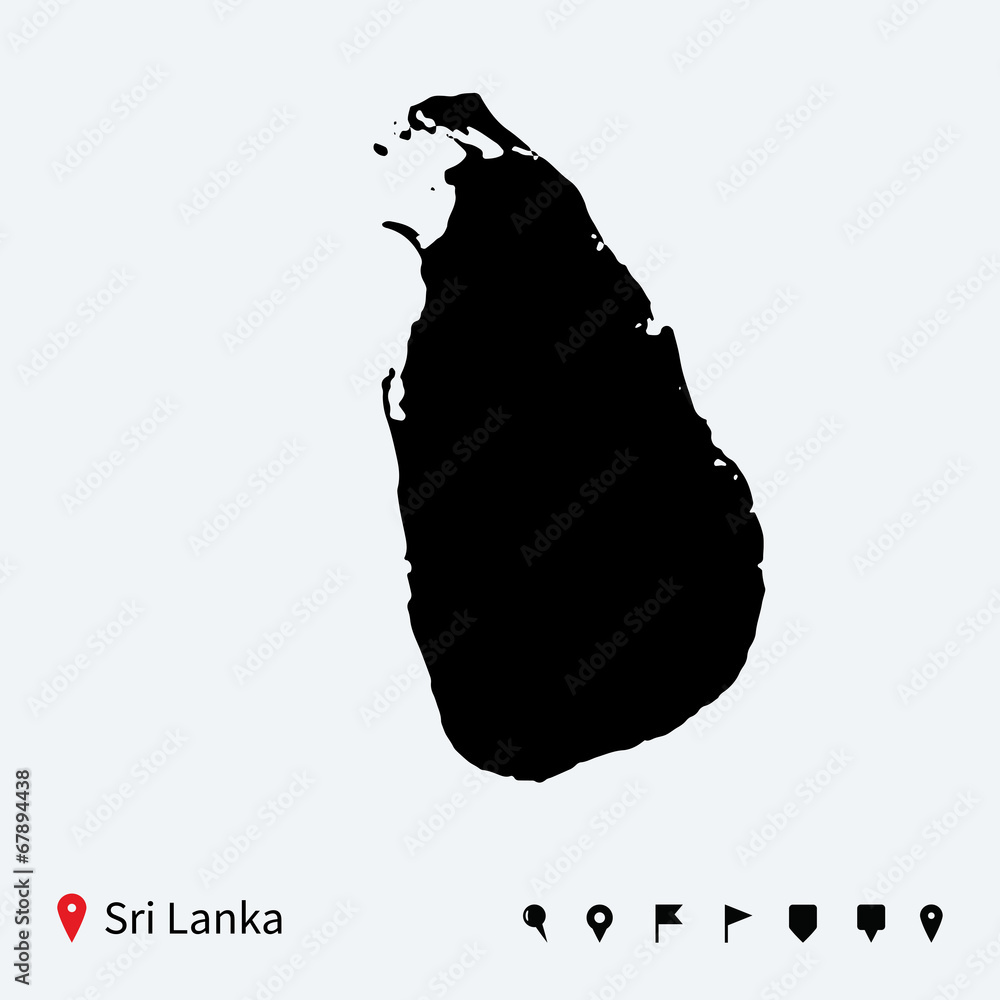 High detailed vector map of Sri Lanka with navigation pins. Stock 벡터 ...