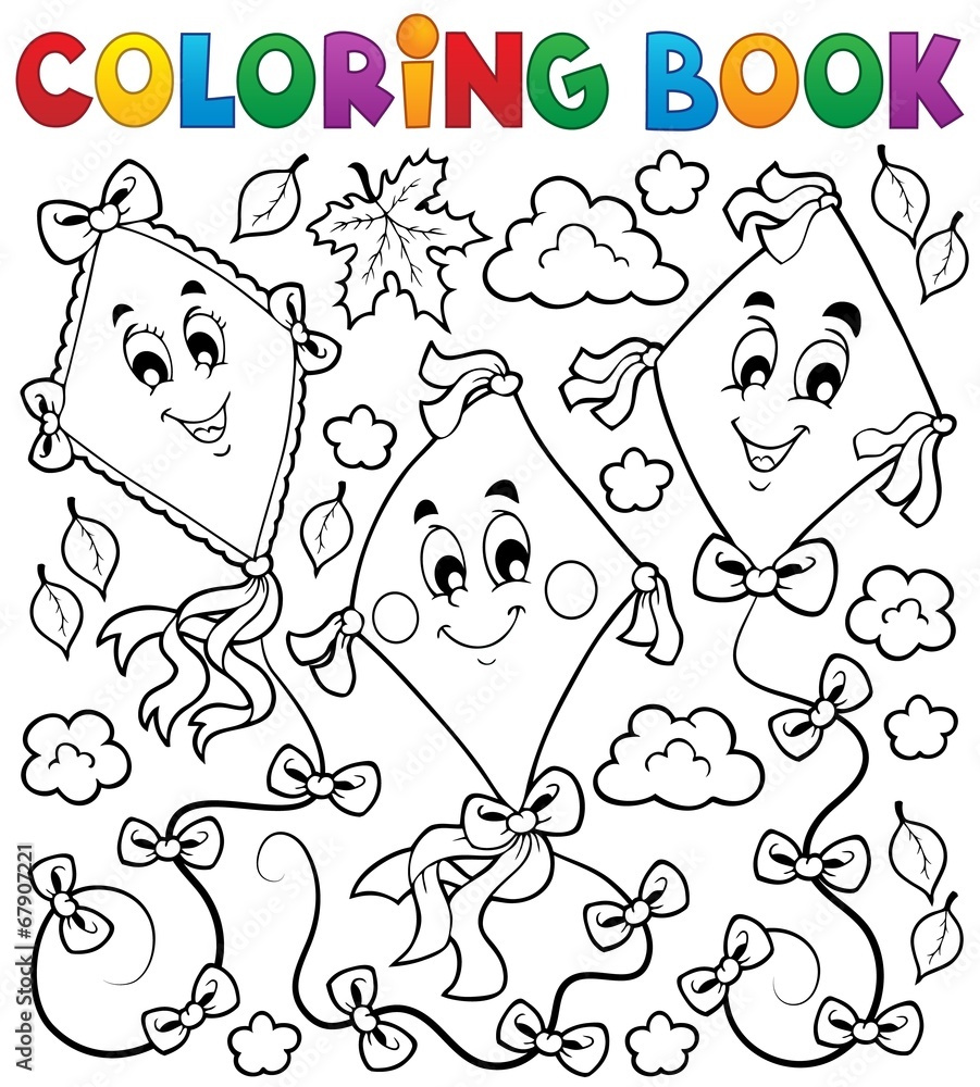 Coloring book with three kites Stock Vector | Adobe Stock