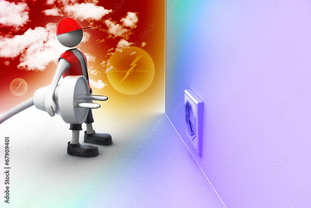 3d man carrying in his hand an electric plug Stock Illustration | Adobe ...
