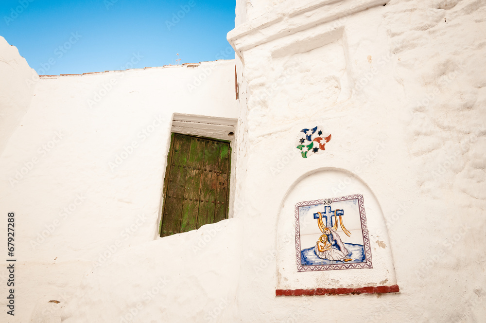 Virgin Mary and Jesus painted on a boat with phoenician symbol Stock ...