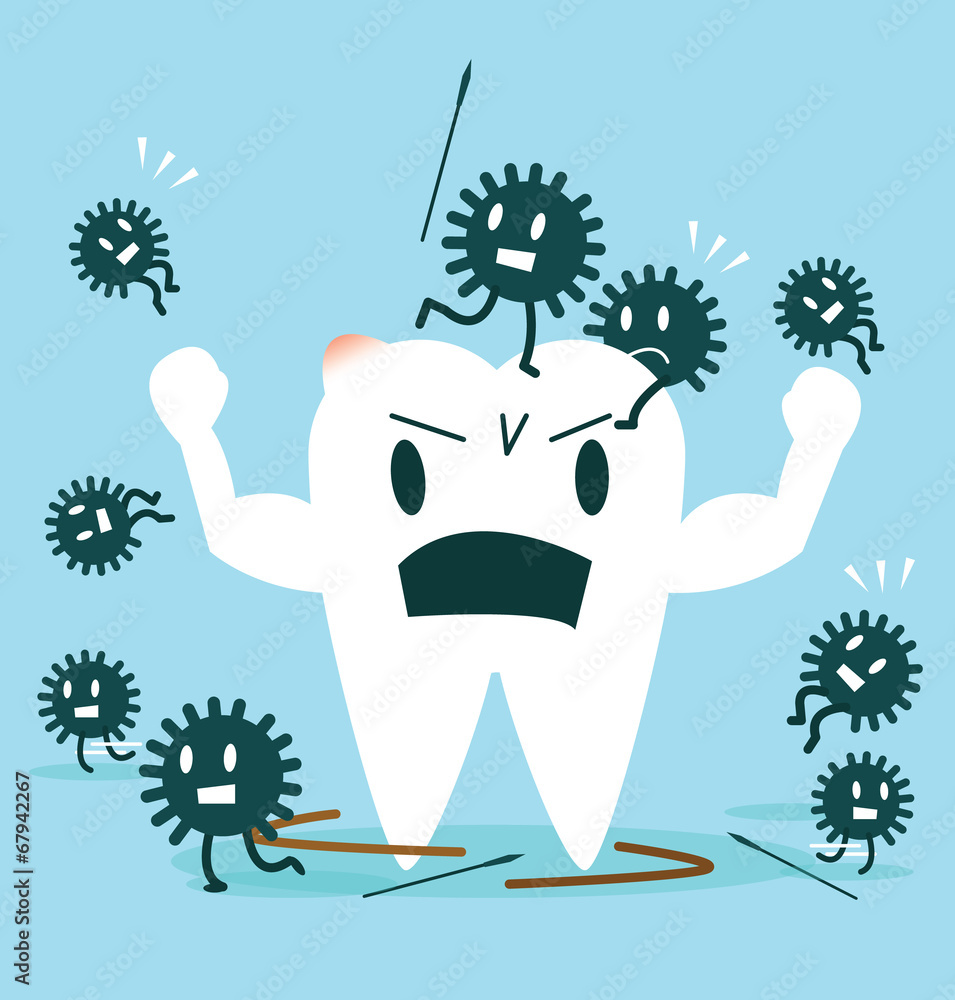 Strong tooth fighting with bacteria. Character set. vector Stock Vector ...