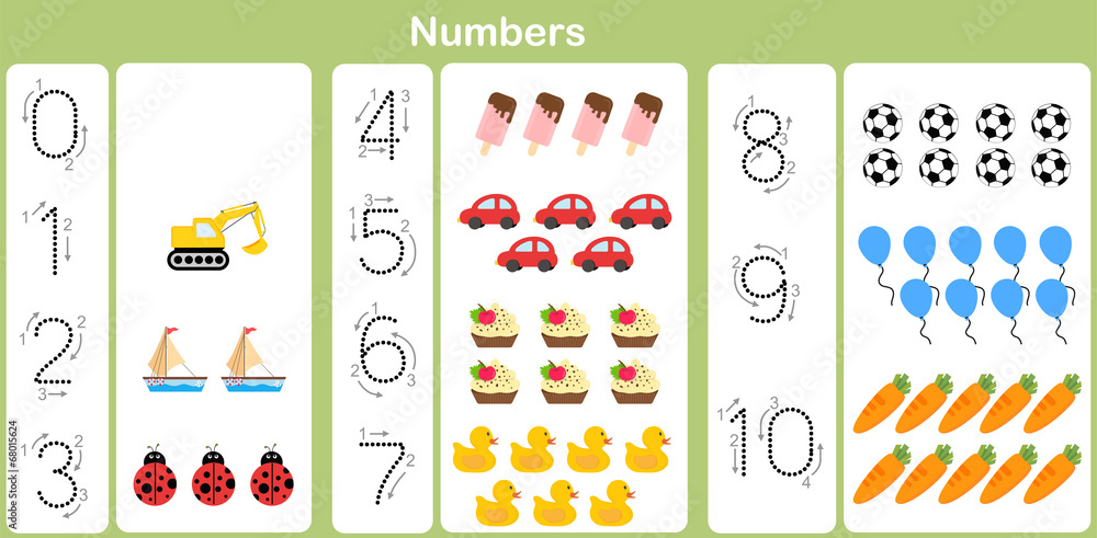 counting and writing numbers to 10 for kids Stock Illustration | Adobe ...