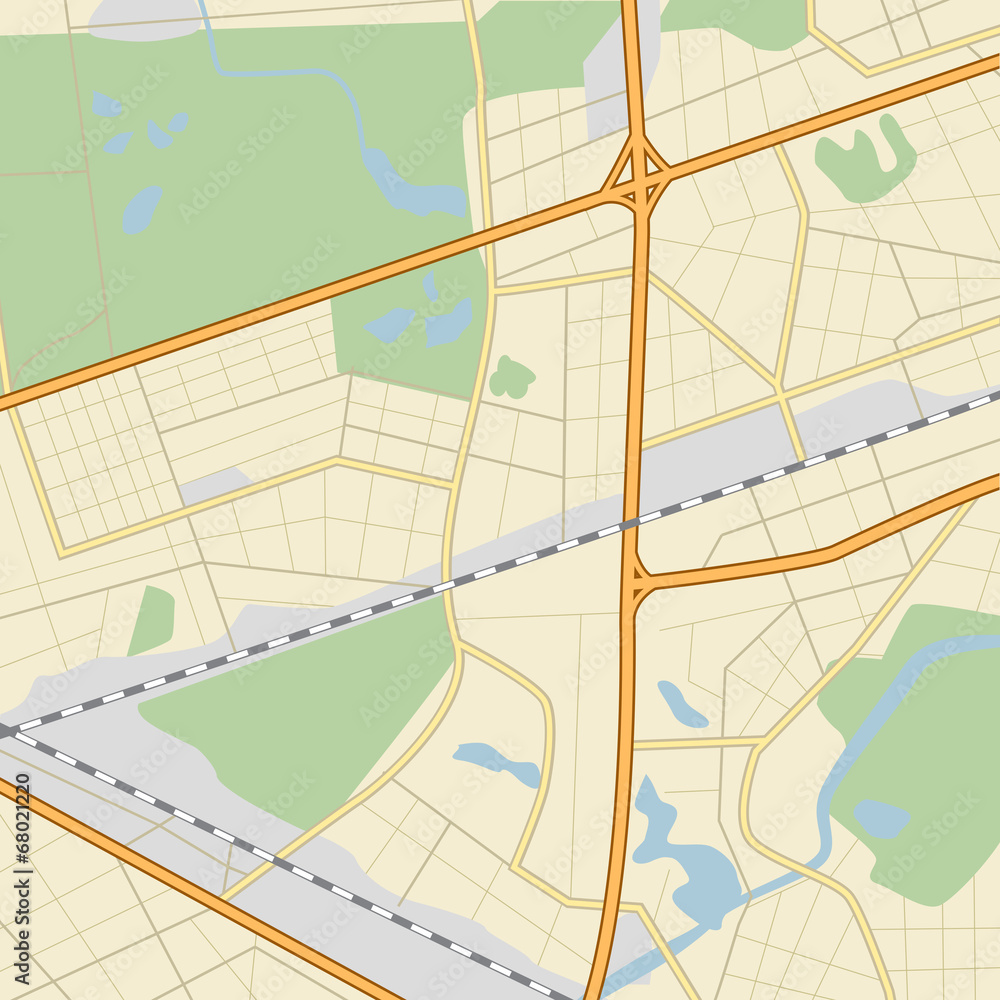 city map with roads and parks Stock Vector | Adobe Stock