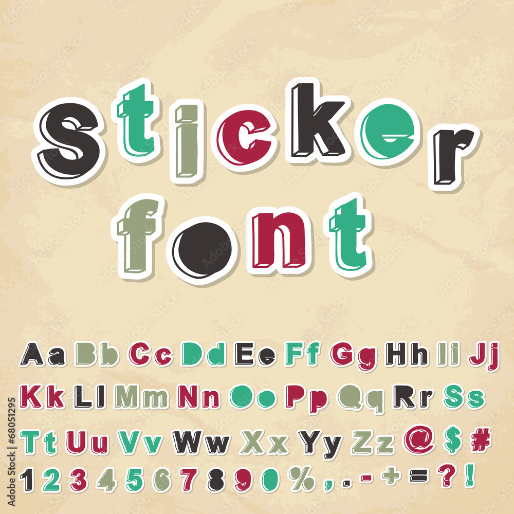 Sticker font. Vector illustration. Stock-Vektorgrafik | Adobe Stock