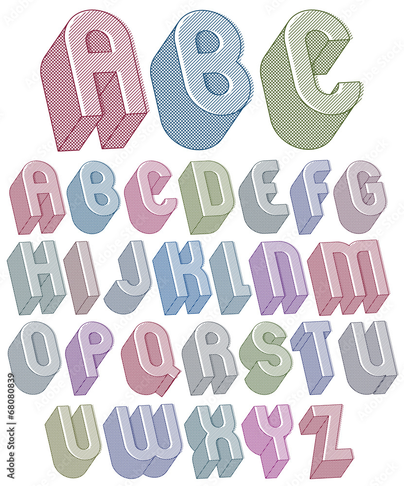 3d font with lines textures, simple bold letters. Stock Vector | Adobe ...