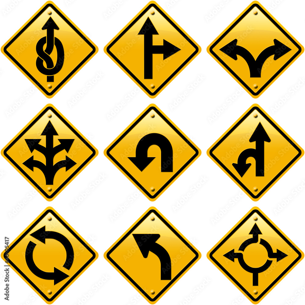 Rhombic yellow road signs with arrows directions Stock Illustration ...