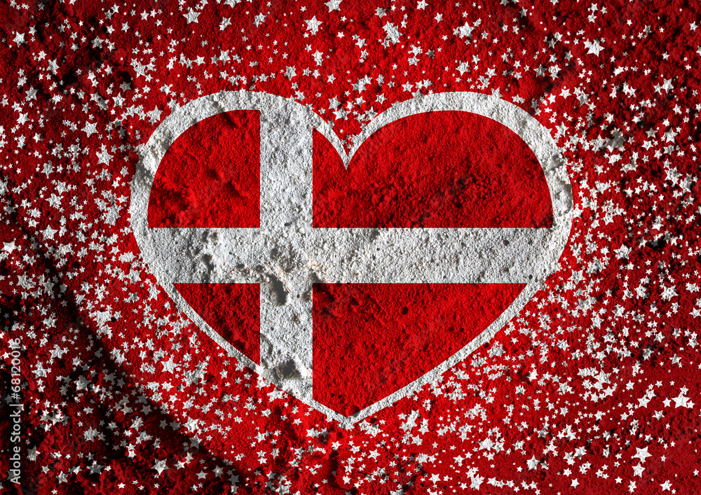 Love Denmark flag sign heart symbol on wall texture background d Stock ...
