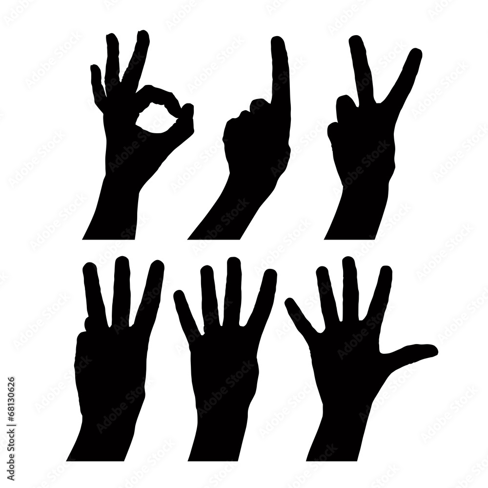 Numbers hand signs set, detailed black and white vector signs Stock ...