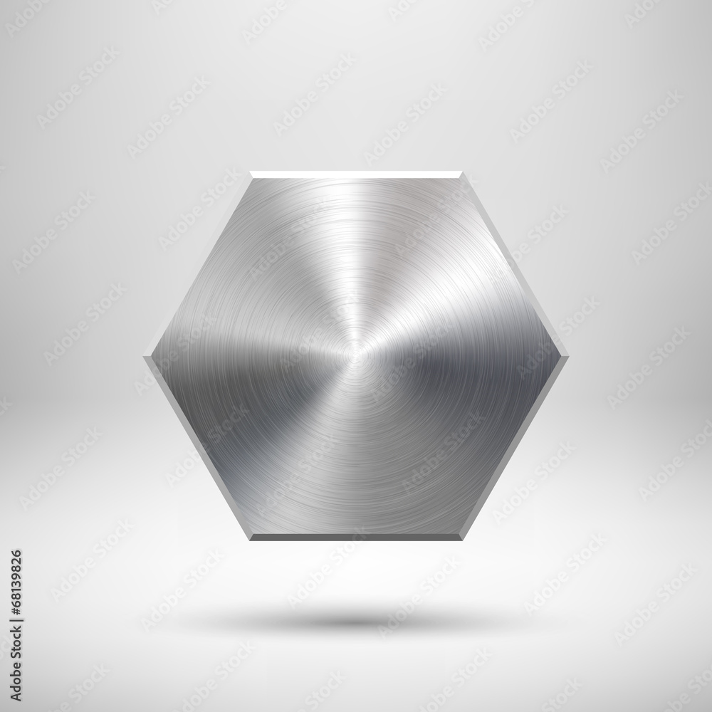 Abstract Polygon Button Template with Metal Texture Stock Vector ...