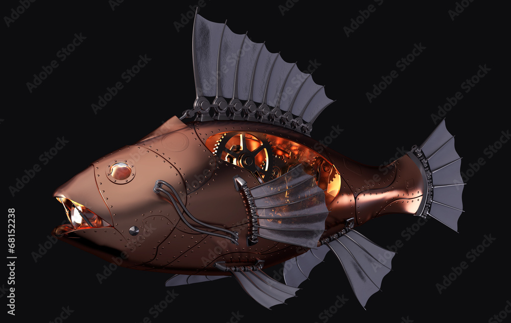 Steampunk Fish on Black Background. 3D illustration Stock Illustration ...