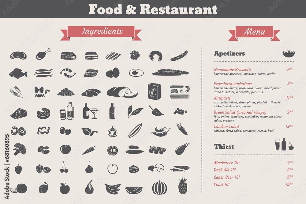food ingredients & restaurant food menu Stock Vector | Adobe Stock