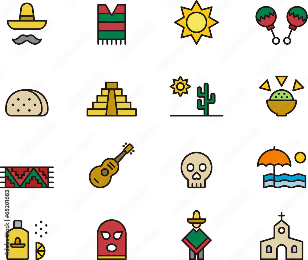 Mexico icons Stock Vector | Adobe Stock