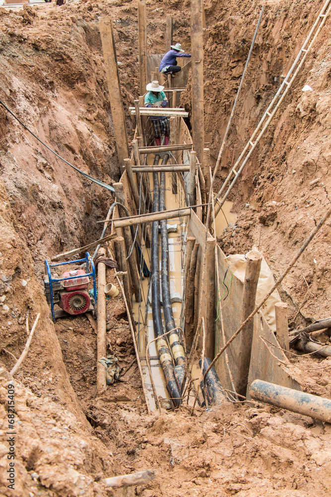 Substation construction ; Distribution under ground system pass Stock ...