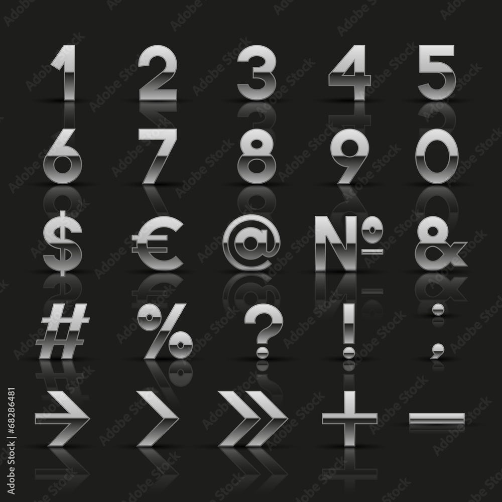 Set of decorative silver numbers and symbols Stock Vector | Adobe Stock