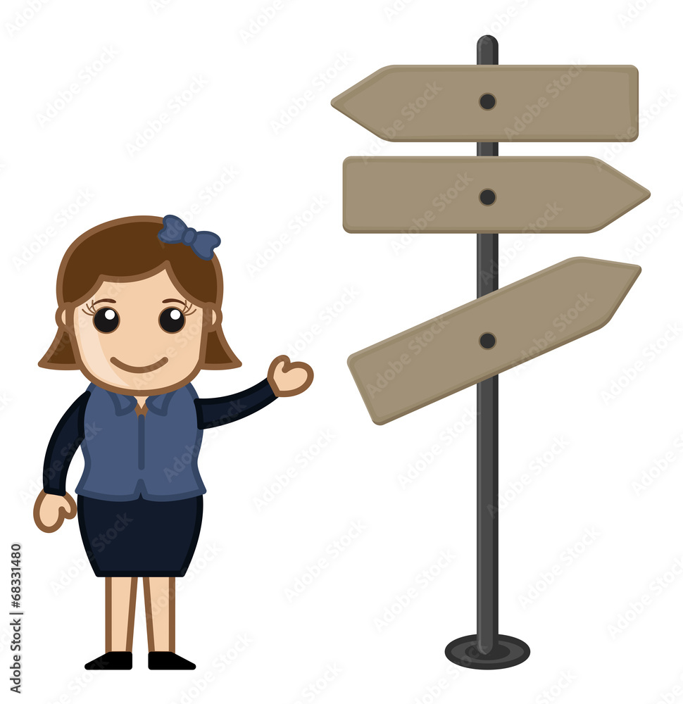 Cartoon Girl Presenting Way Sign Board Stock Vector | Adobe Stock