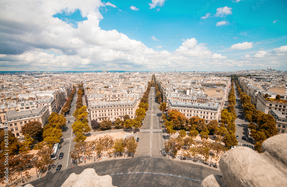 Paris. View of city streets at Etoile roundabout. Aerial panoram Stock ...