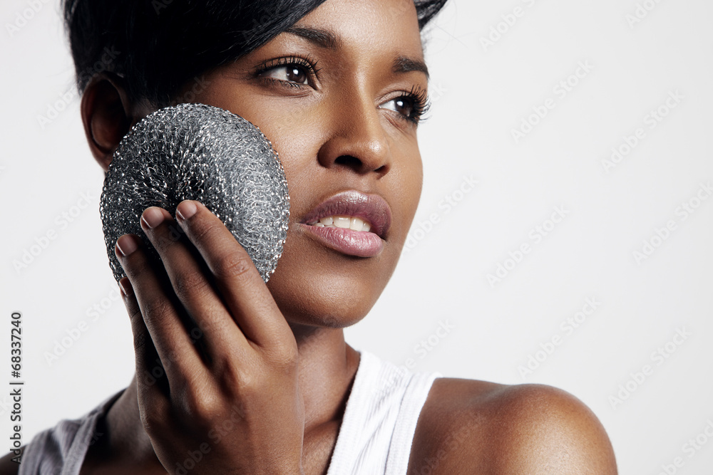 gorgeous black woman clean her skin Stock Photo | Adobe Stock