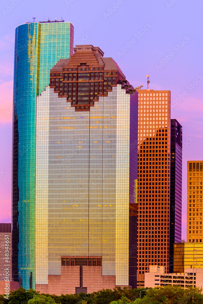 Houston skyline at sunset Stock Photo | Adobe Stock