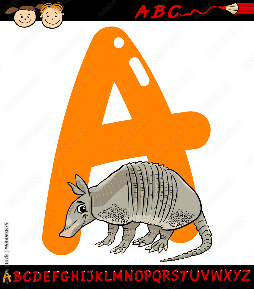 letter a for armadillo cartoon illustration Stock Vector | Adobe Stock