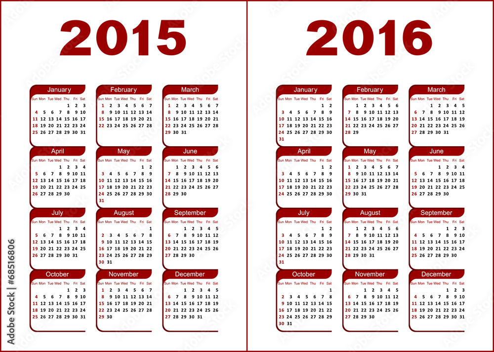 Calendar 2015, 2016 Stock Vector | Adobe Stock