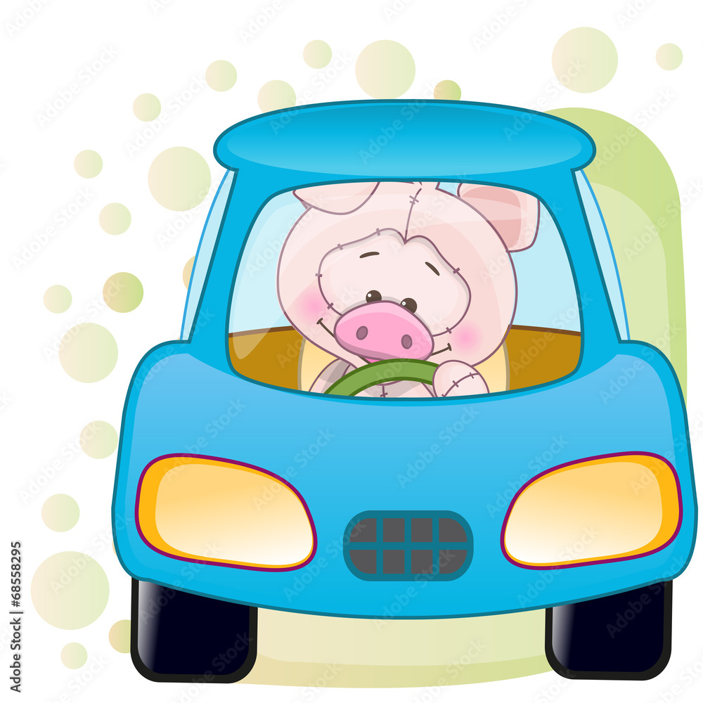 Pig in a car Stock Vector | Adobe Stock