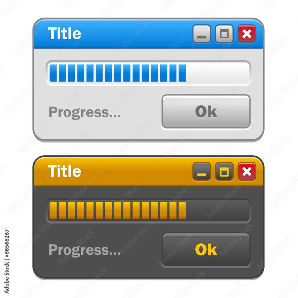 Color Computer Windows Set with Loading Progress Bar and Button Stock ...