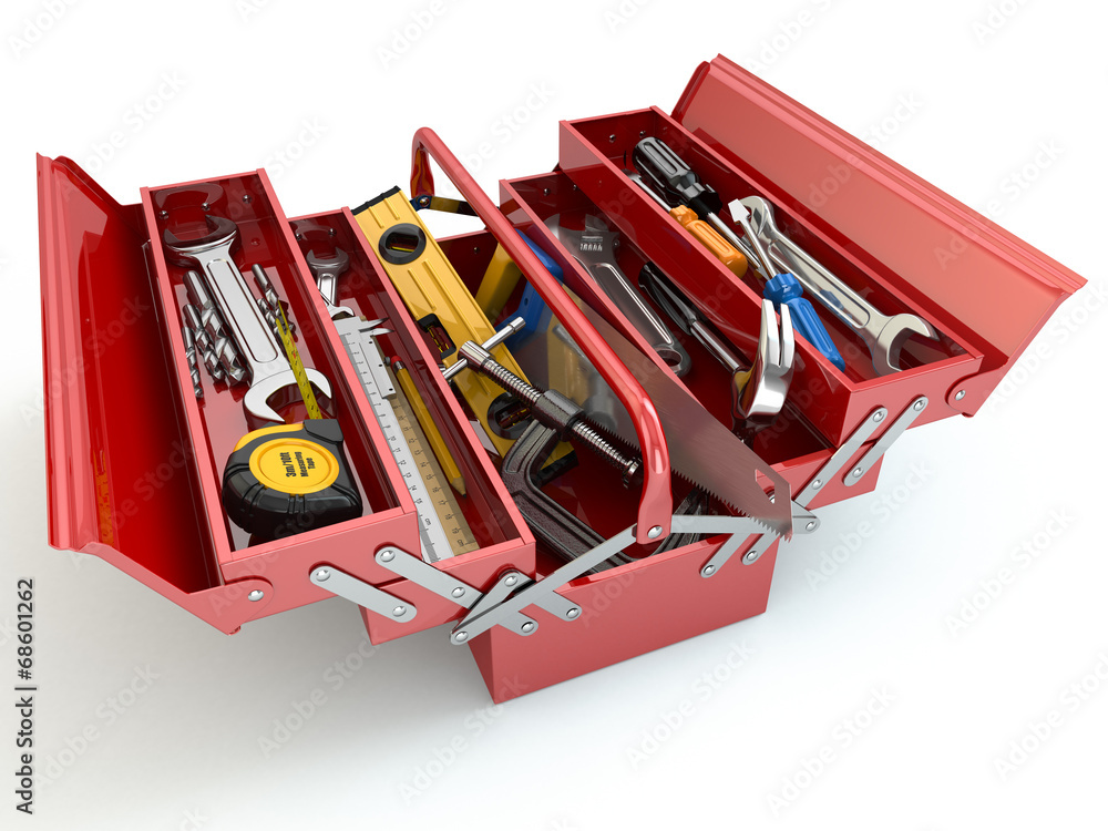 Toolbox with tools on white isolated background. Stock Illustration ...