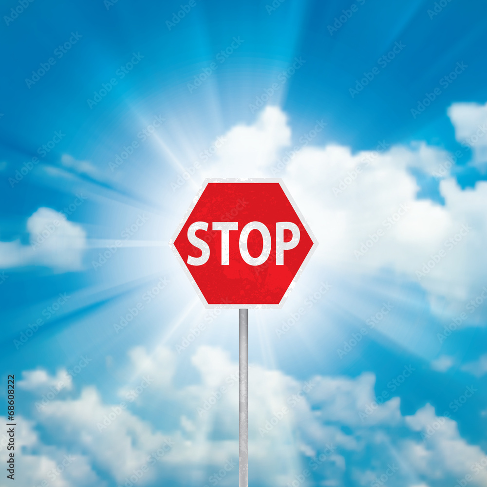 Stop Sign and blue sky with clouds Stock Vector | Adobe Stock