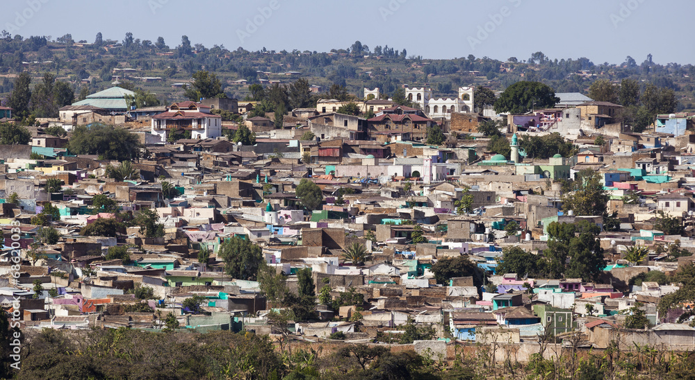 Bird eye view of ancient walled city of Jugol. Harar. Ethiopia. Stock ...