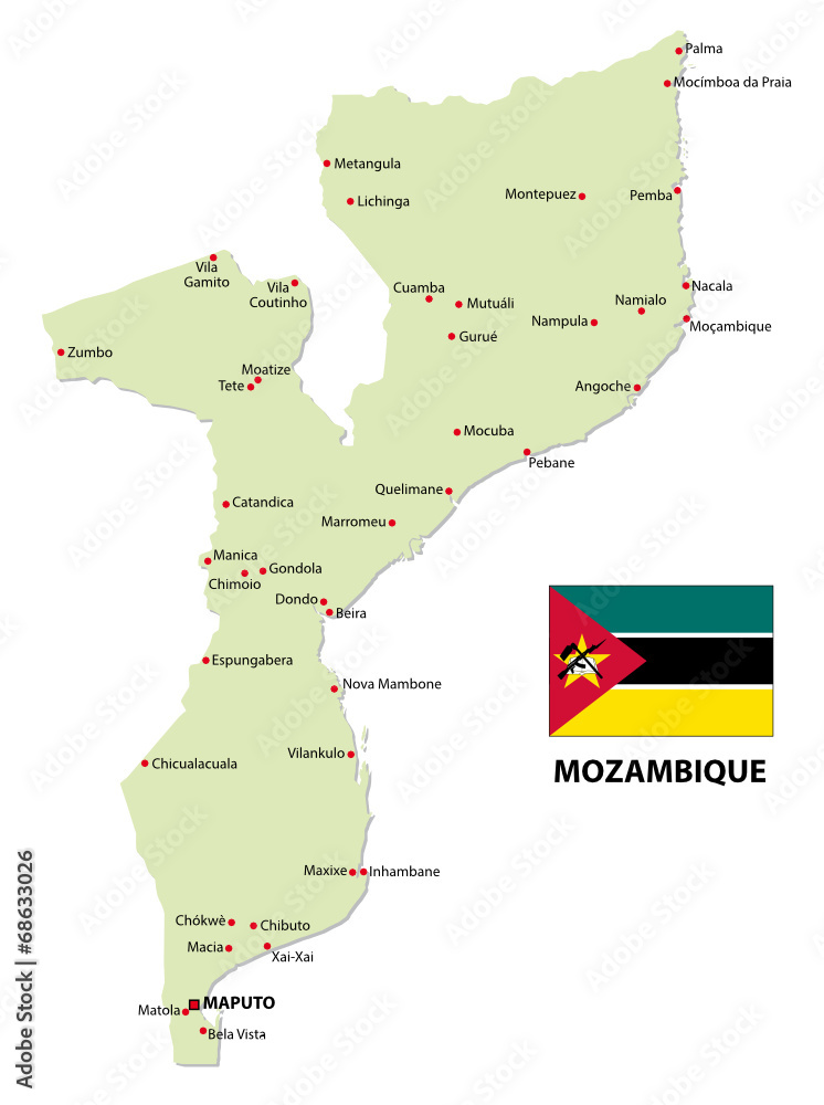 Mosambik, Karte mit Flagge Stock Vector | Adobe Stock
