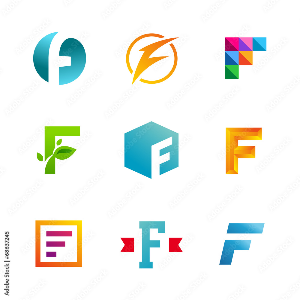 Set of letter F logos design template, elements, icons. Stock Vector ...