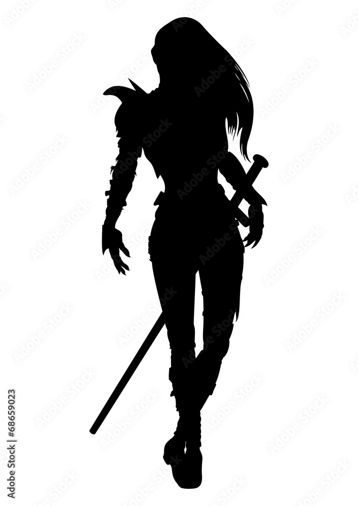 Silhouette knight woman with sword in fantasy armor vector de Stock ...