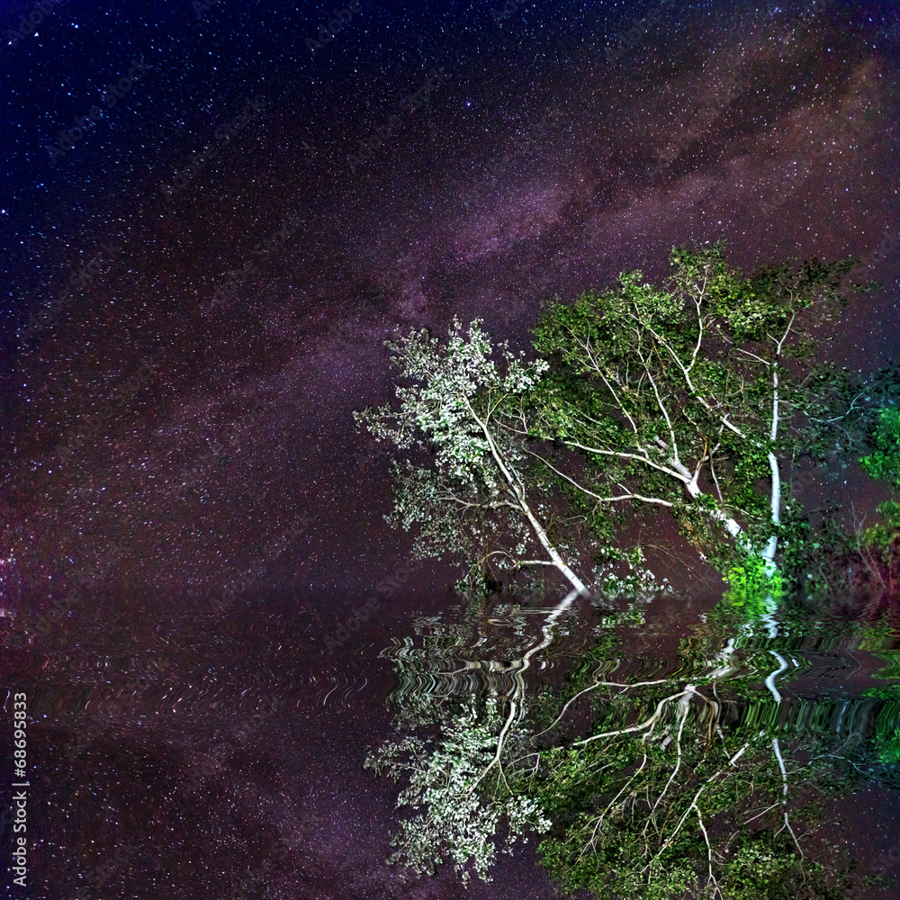 Milky way Galaxy with water reflection Stock Photo | Adobe Stock