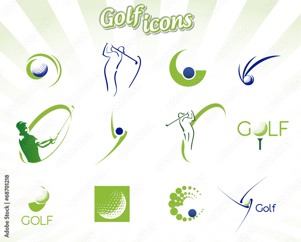 Collection of golf icons isolated on white, vector illustration Stock ...