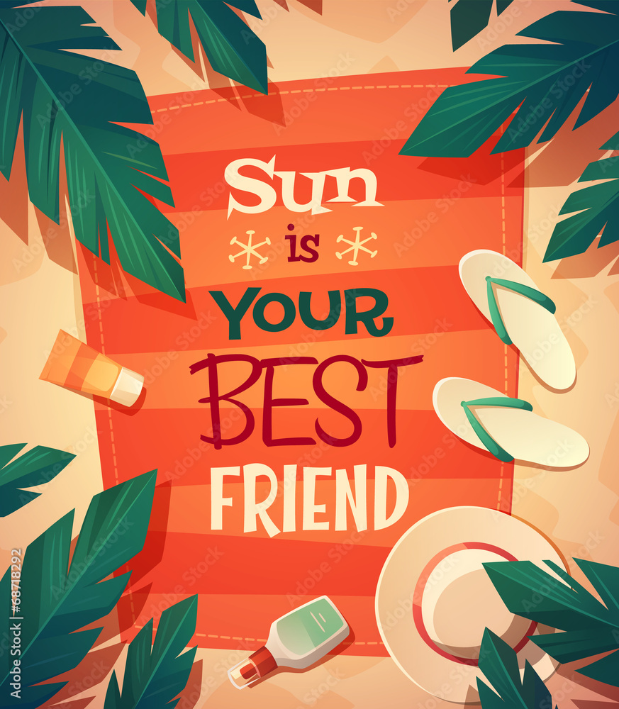 Summer beach card \ poster design. Vector illustration. Stock Vector ...