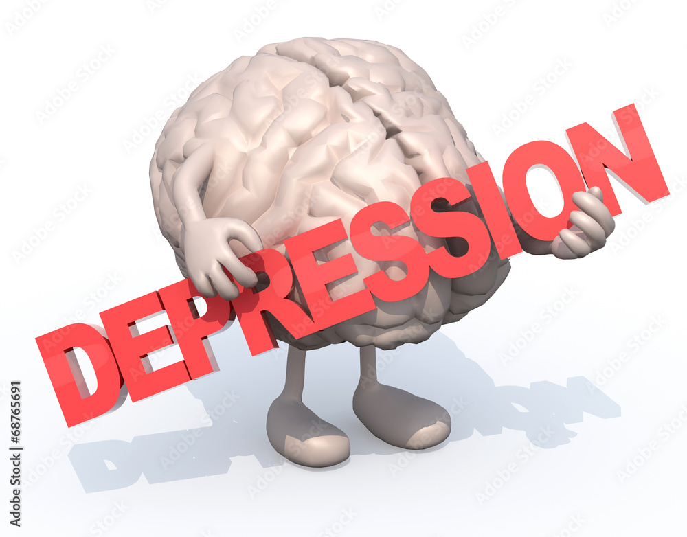 brain with arts that embraces a word "depression" Stock Illustration ...