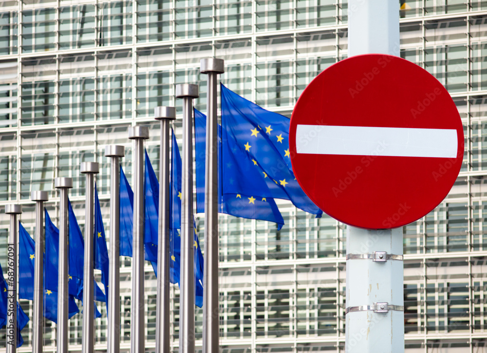 No entry sign in front of EU government building Stock Photo | Adobe Stock