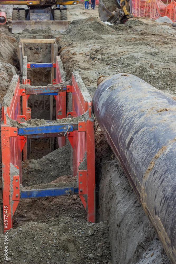 Metal excavation shoring, shoring supports Stock Photo | Adobe Stock