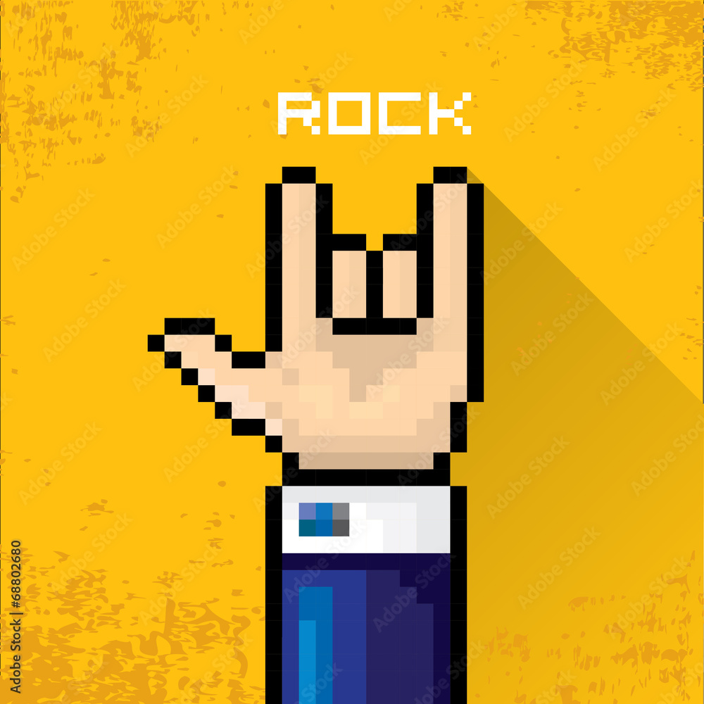 vector pixel art hand sign rock n roll music. Stock Vector | Adobe Stock