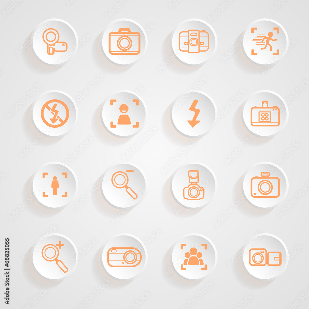 Camera icons and menu Camera icons Icons button shadows vecto Stock ...
