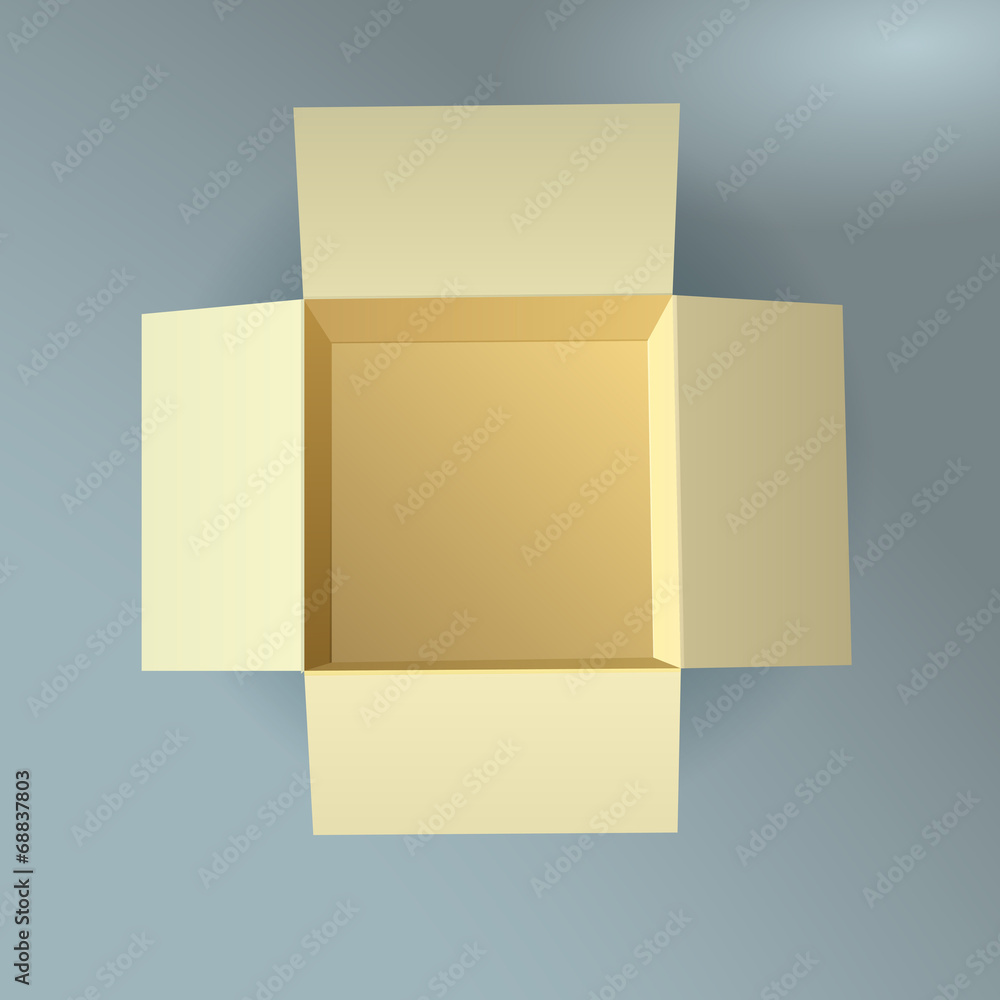 Open cardboard box, corrugated, top view with soft shadow Stock ...
