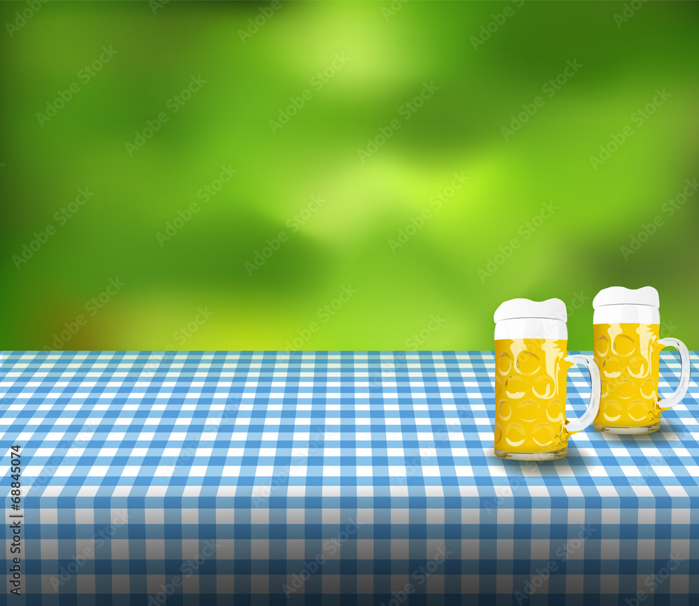 Biergarten Garnitur mit 2 Bier Maas vector de Stock | Adobe Stock