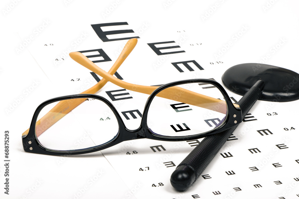 optometrist chart and eye glasses Stock Photo | Adobe Stock