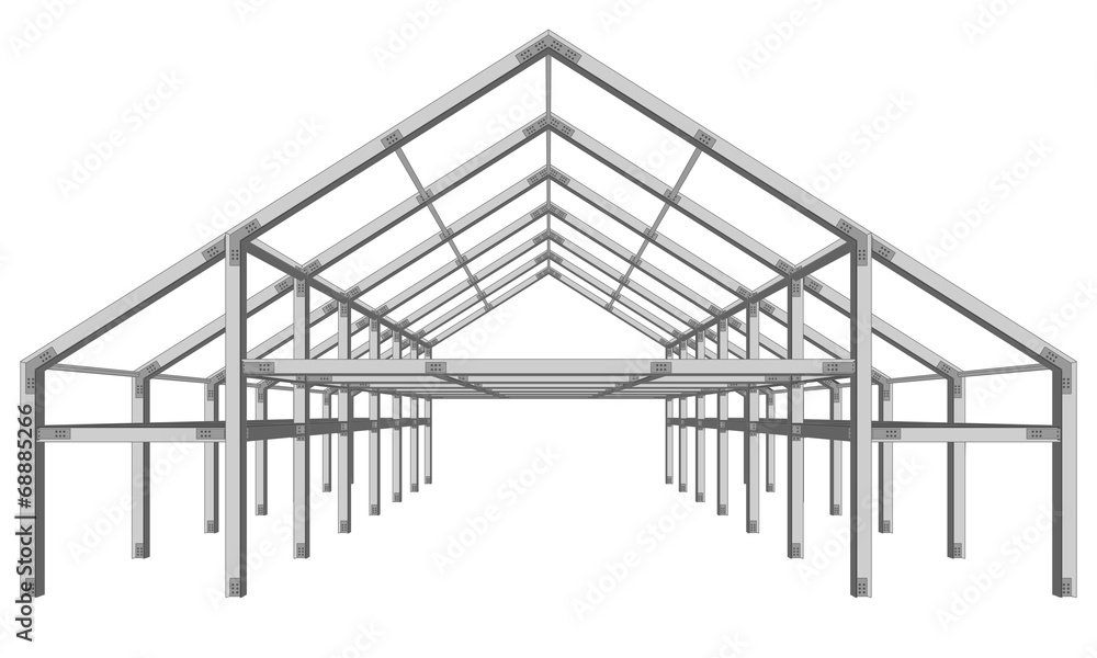 steel frame wide building project scheme isolated on white Stock Vector ...