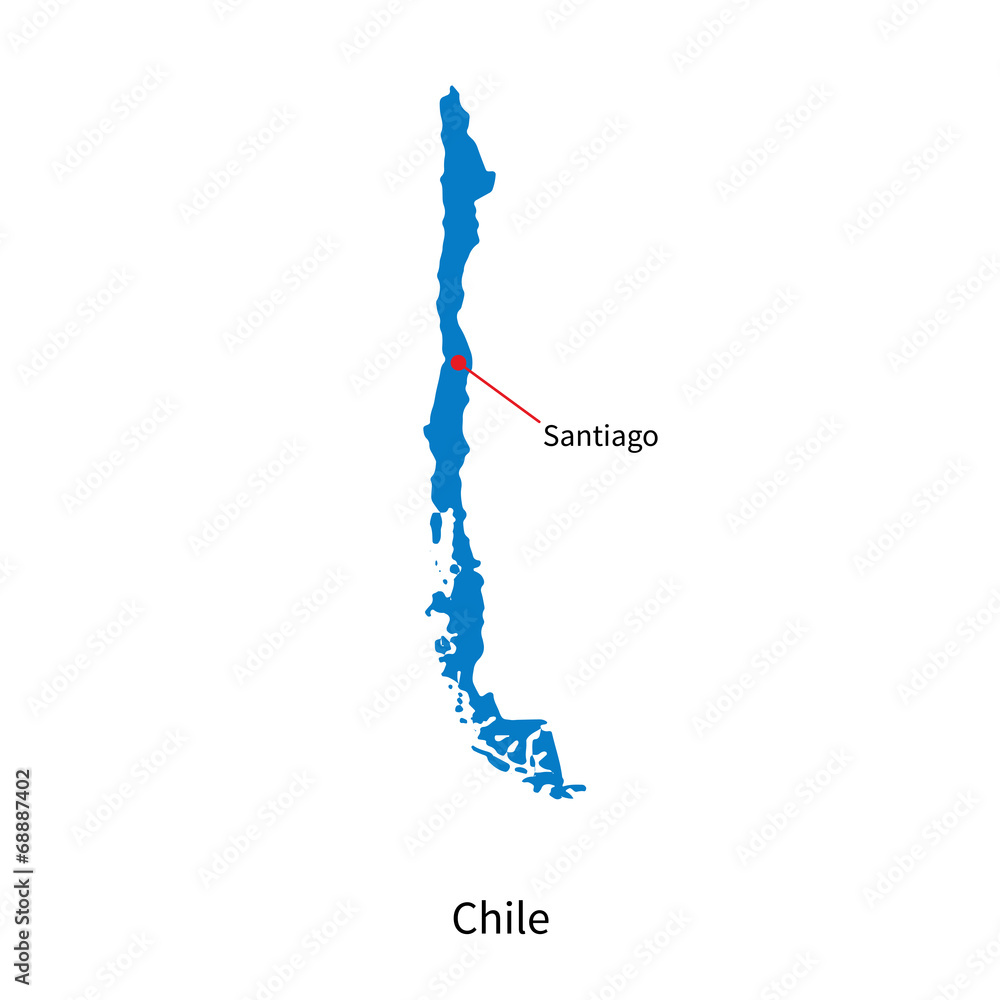 Detailed vector map of Chile and capital city Santiago Stock Vector ...